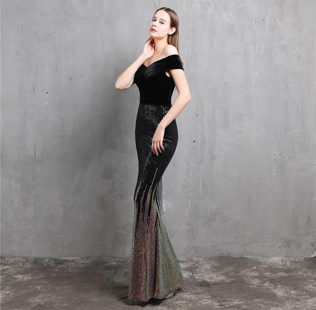 Boat Neck Velvet Contrast Mermaid Maxi Dress – Vicky and Lucas